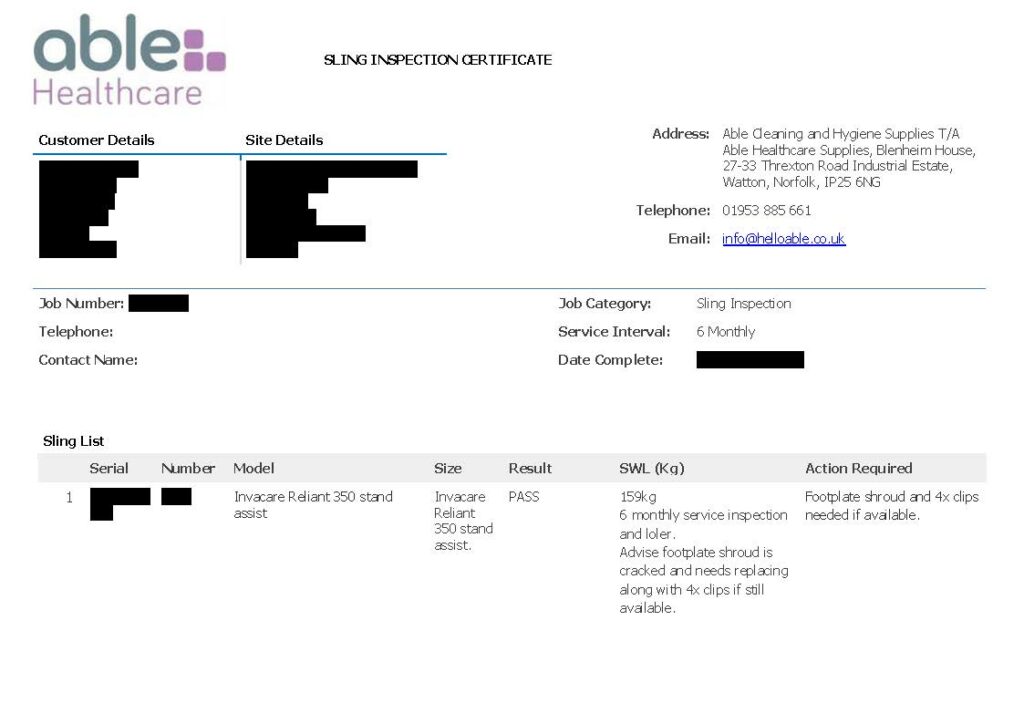 LOLER Sling Testing for Care Homes: Requirements & Frequency